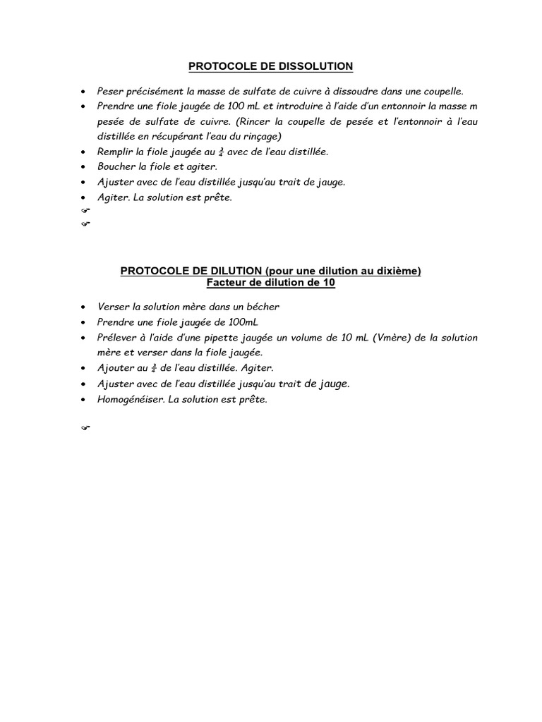 Protocole de Dissolution Et de Dilution | PDF