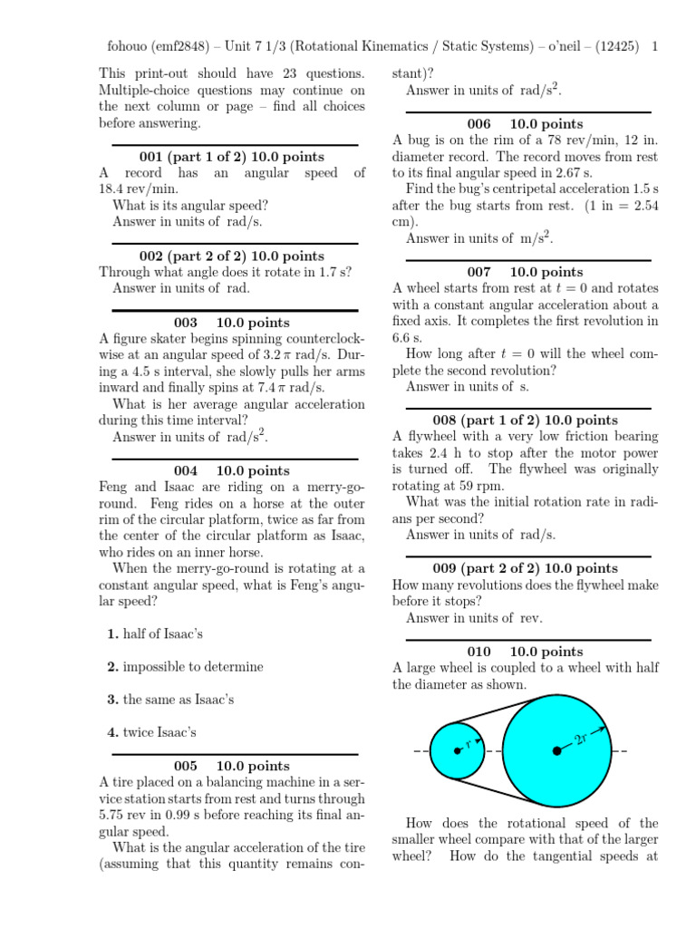 Unit 7 1 - 3 (Rotational Kinematics - Static Systems) - Problems | PDF | Force | Classical Mechanics