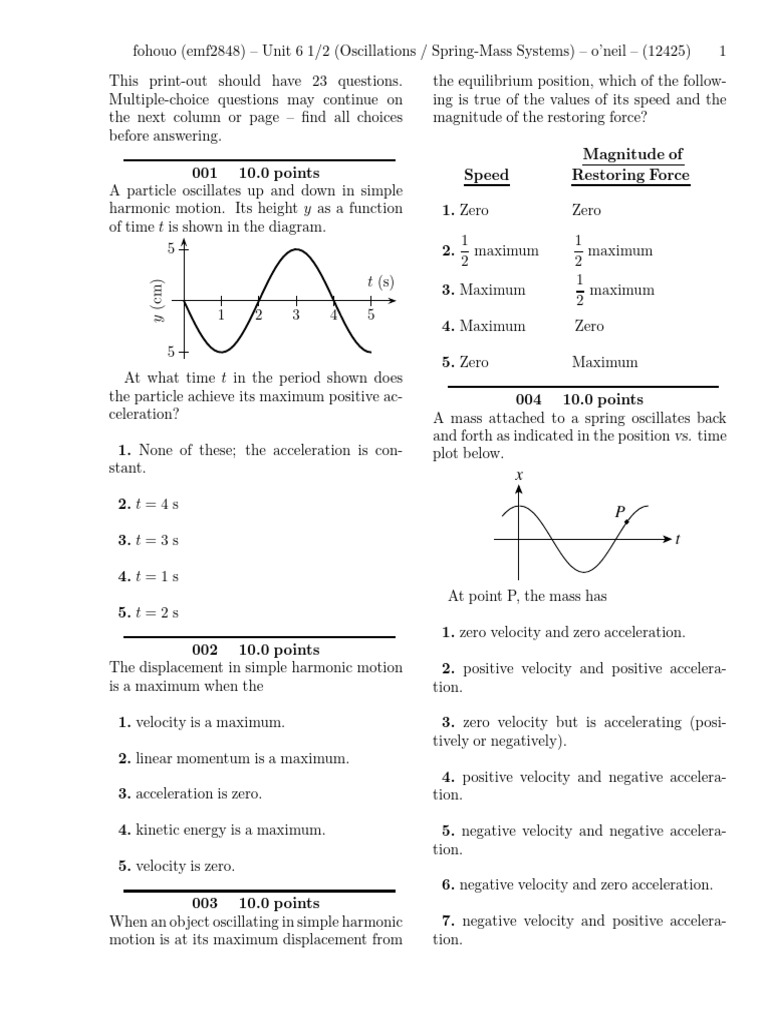 Unit 6 1 - 2 (Oscillations - Spring-Mass Systems) - Problems | PDF ...