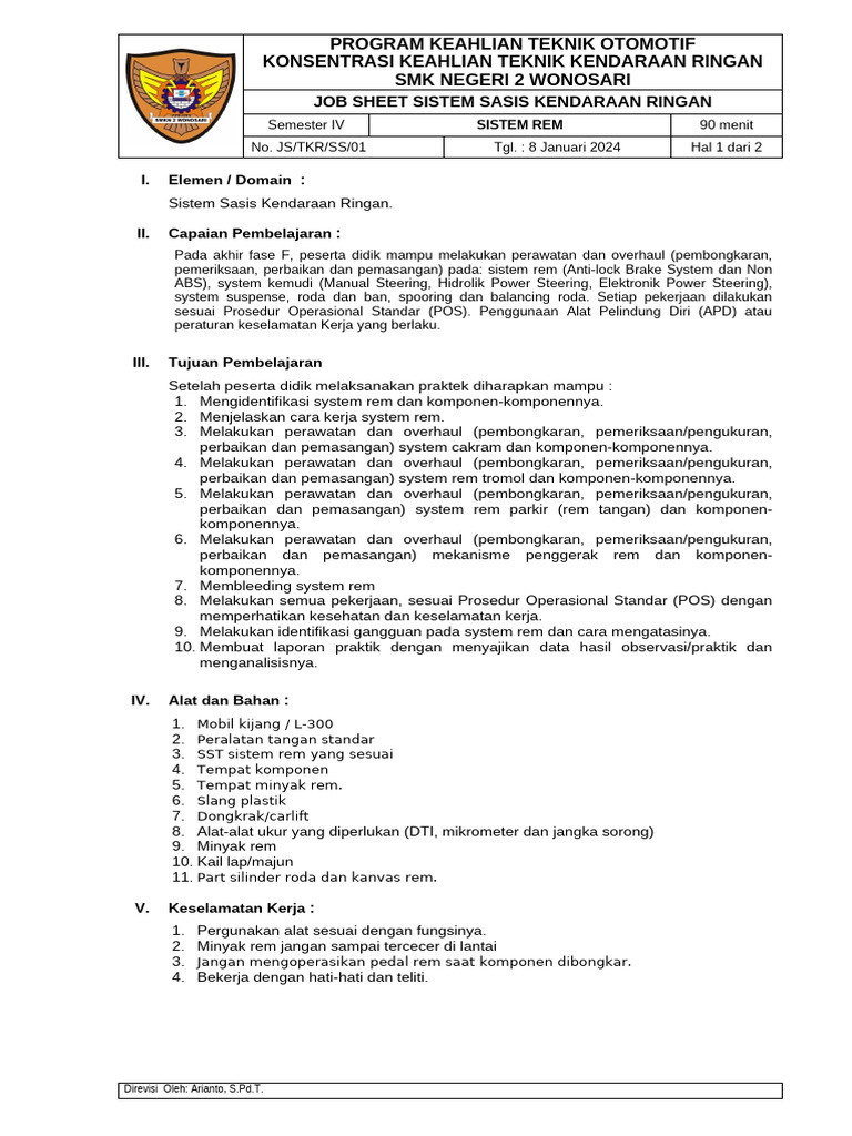 JS. 1. Sistem Rem | PDF