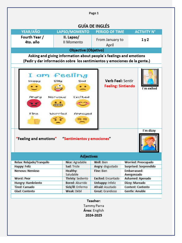 4to A-O 2do Lapso 1 y 2da Actividad HOW DO YOU FEEL | PDF | Semantic Units | Linguistic Typology