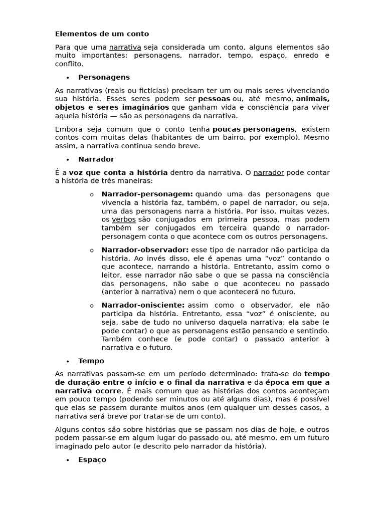 Elementos de um conto | PDF | Narrativa | Contos