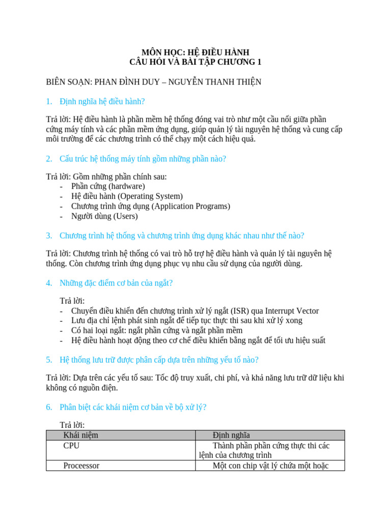 Bai Tap Chuong 1 HDH | PDF