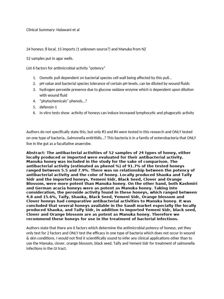 Halawami Clinical Summary | PDF | Honey | Antimicrobial