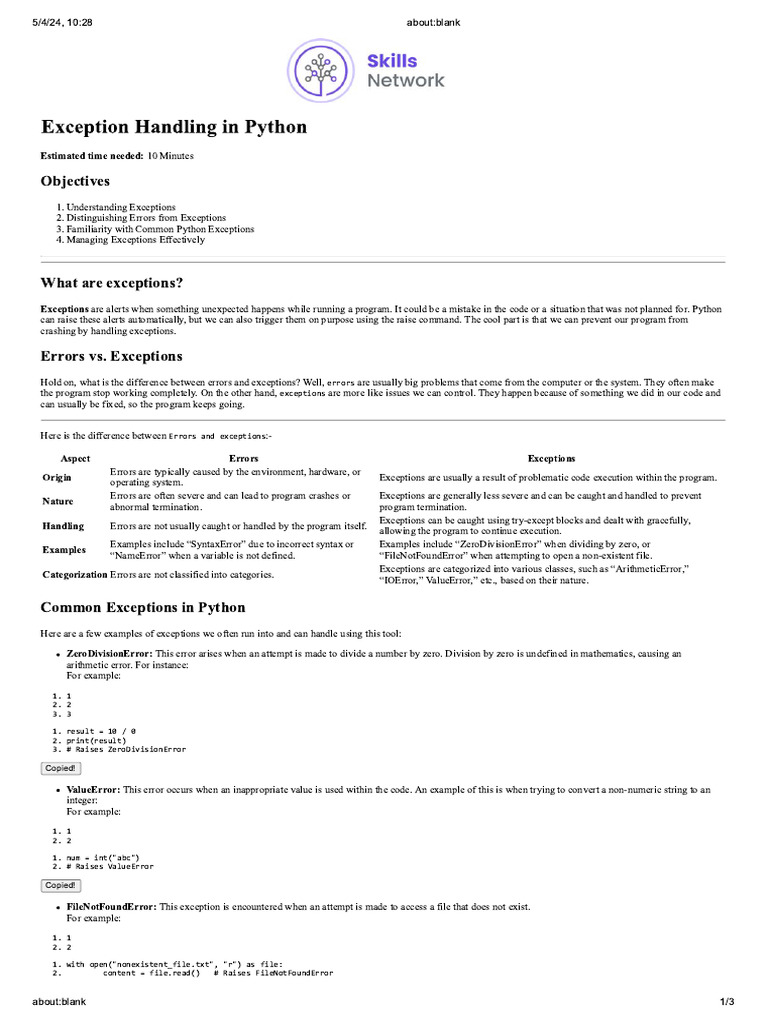 Module 3 D - Exceptions Handling | PDF