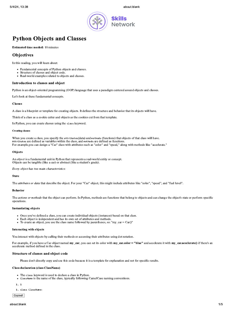 Module 3 e - Objects and Classes | PDF