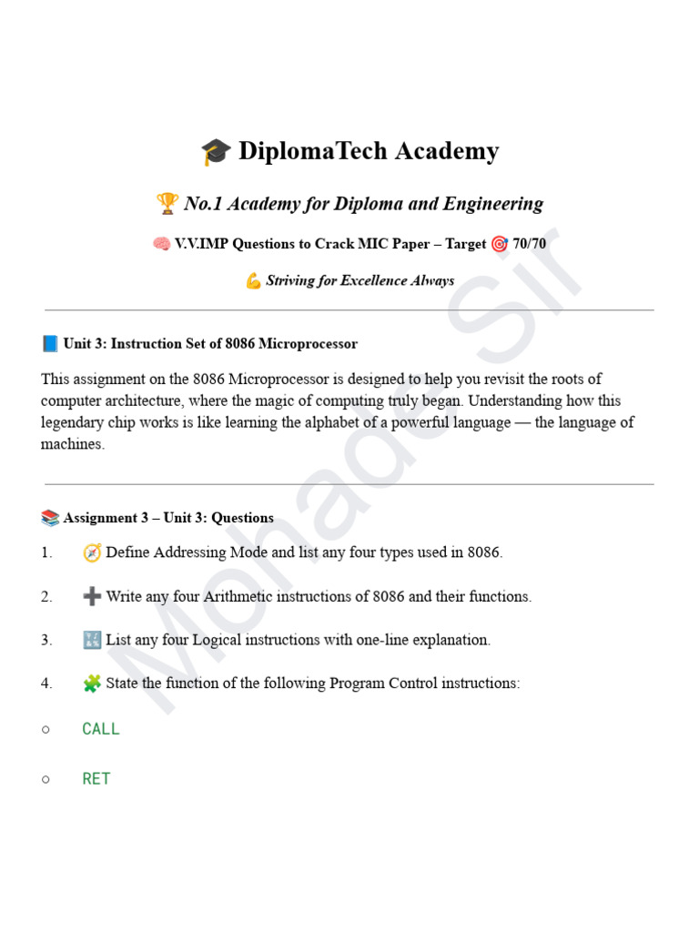 V.V.IMP Questions on 8086 Microprocessor | PDF | Assembly Language ...