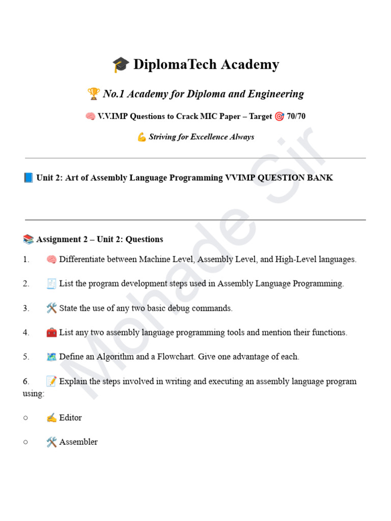 MIC UNIT 2 VVIMP QUESTION BANK | PDF | Computer Programming | Assembly Language