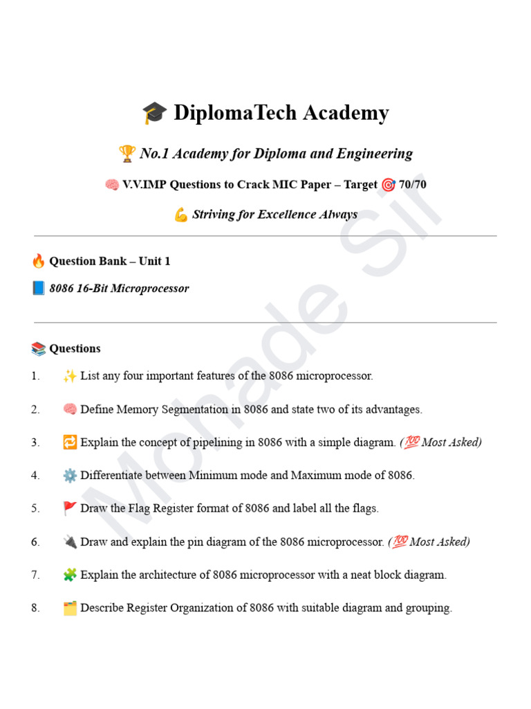 Mic Unit 1 Vvimp Question Bank | PDF
