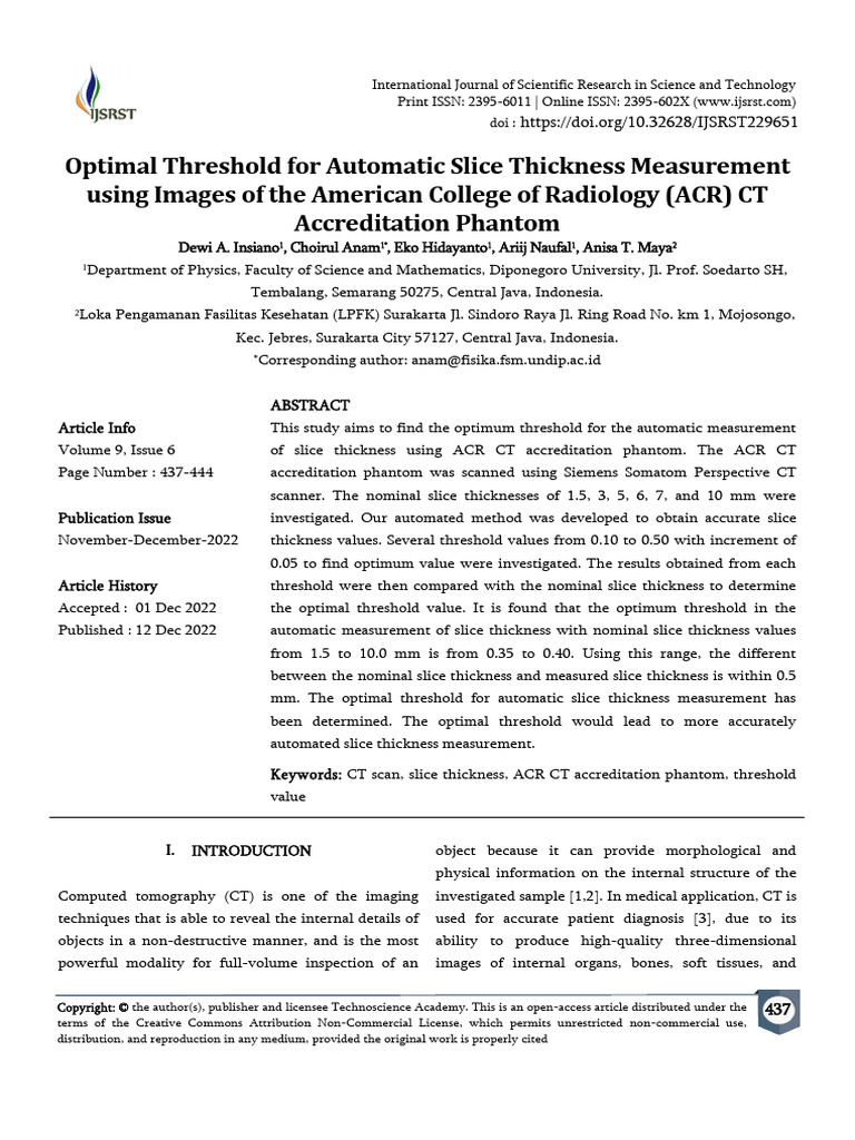 Optimal Threshold For Automatic Slice TH | PDF | Ct Scan | Medical Imaging
