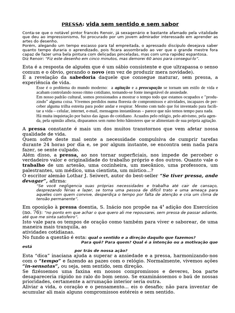 Pressa Vida Sem Sentido e Sem Sabor | PDF | Tempo | Sabedoria