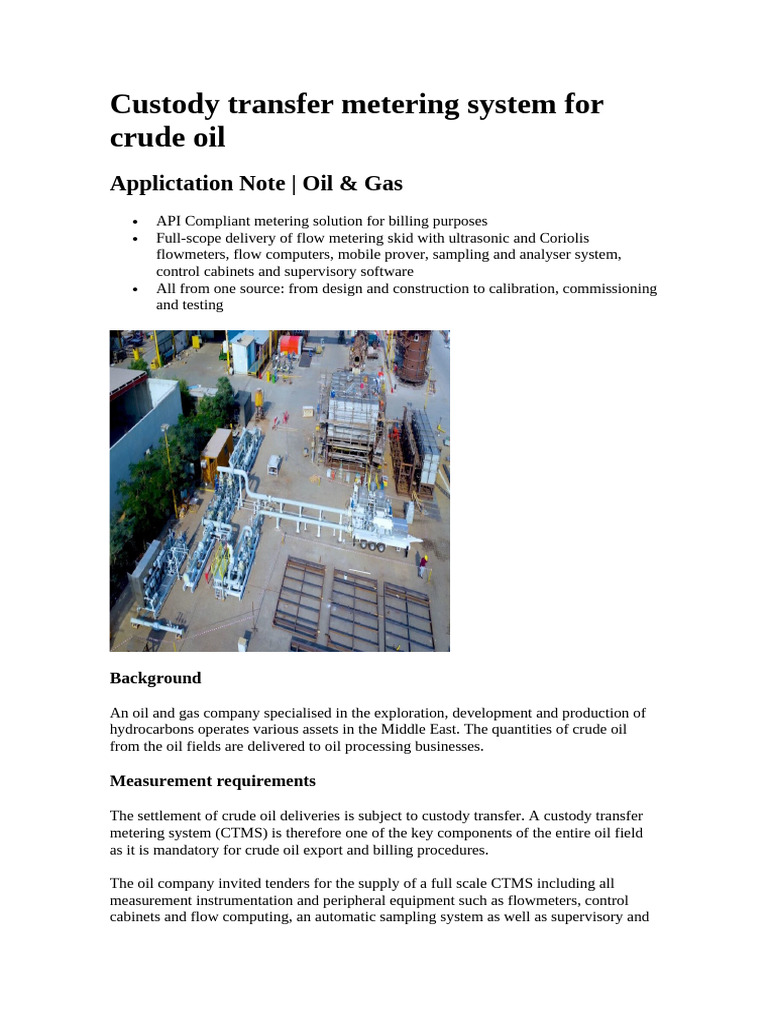 Custody Transfer Metering System For Crude Oil | PDF | Flow Measurement | Liquids
