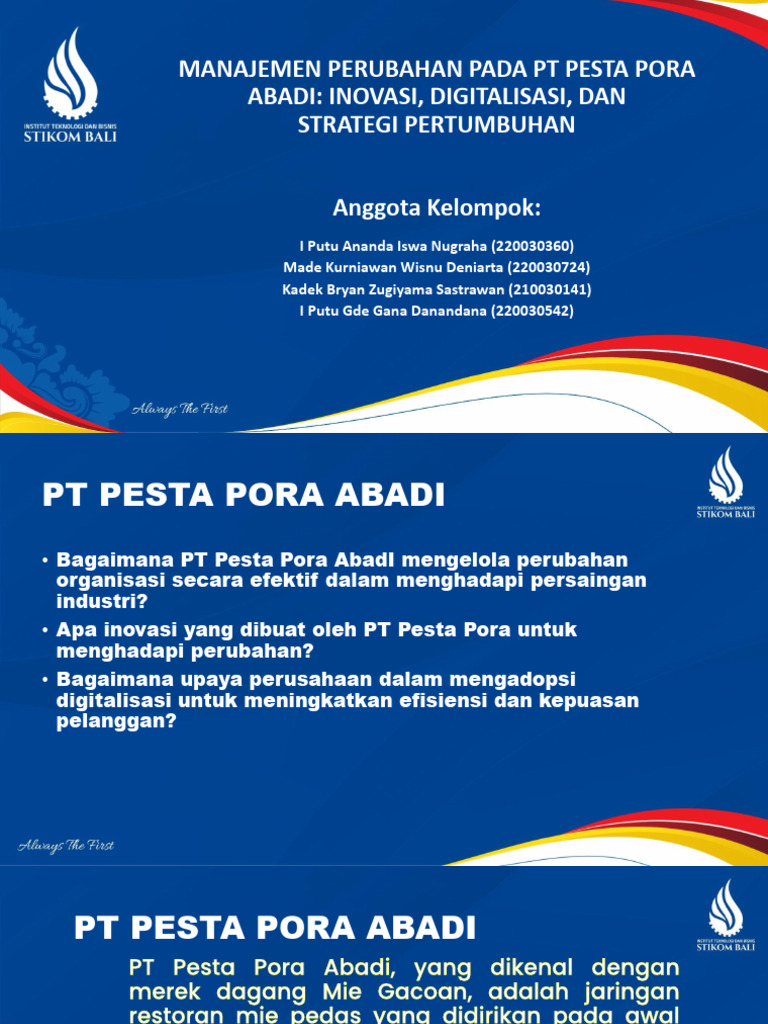 Kelompok (Vi) 6 - Manajemen Perubahan Pada PT Pesta Pora Abadi | PDF
