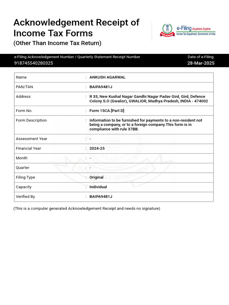 Form 15CA - ARN | PDF