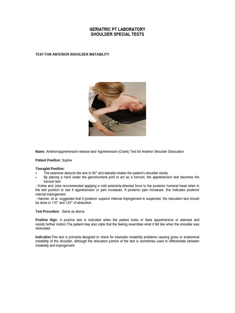 Shoulder Instability Tests Guide | PDF | Shoulder | Anatomical Terms Of ...