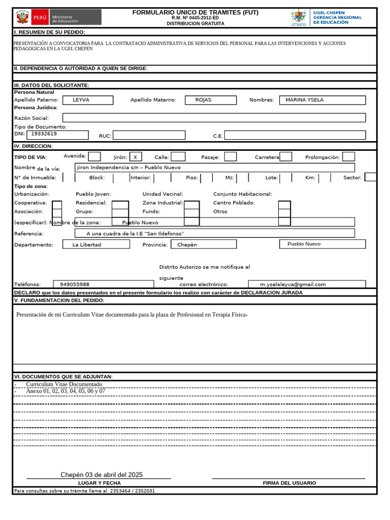 FUT - Editable Ugel Chepen 2025 | PDF