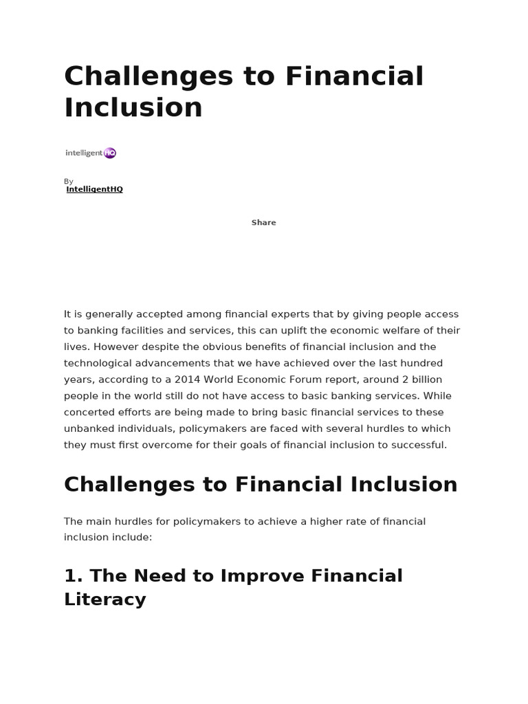 Challenges To Financial Inclusion | PDF | Financial Inclusion | Banks