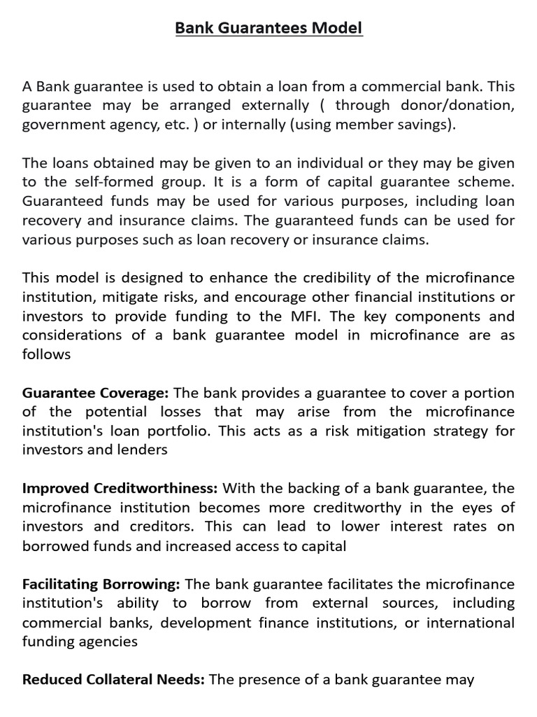 Bank Guarantee Model in Microfinance | PDF