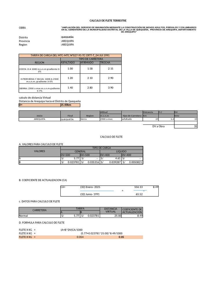 CALCULO FLETE TERRESTRE Y TRASNPORTE TACUYO | PDF