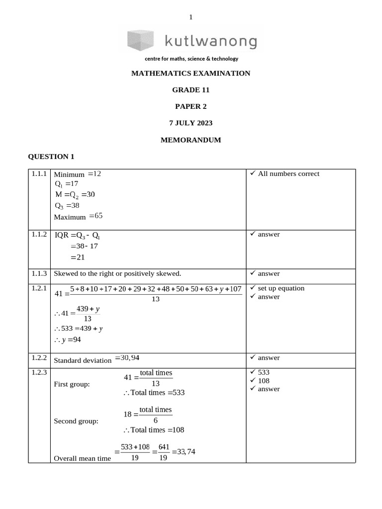 Grade 11 Paper 2 Memo July 2023 Pdf Area Geometry
