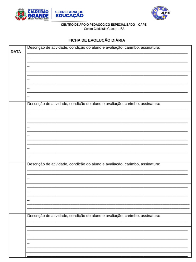 Ficha de Evolução Diária - CAPE BA | PDF