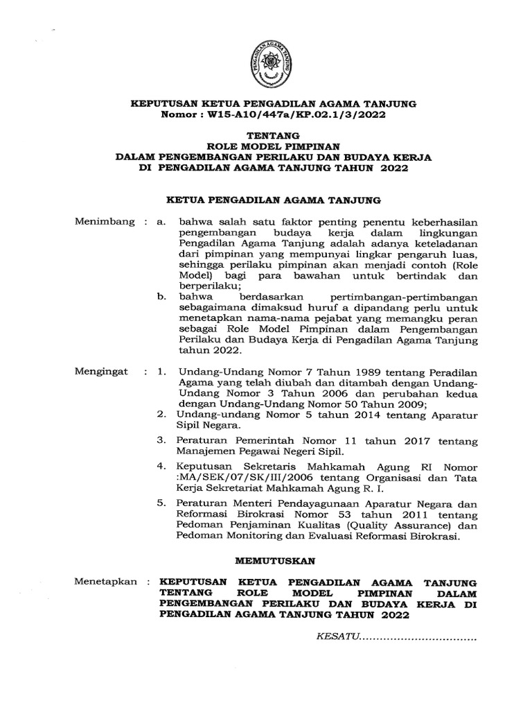 5.II.a.b.1. SK Role Model Pimpinan | PDF