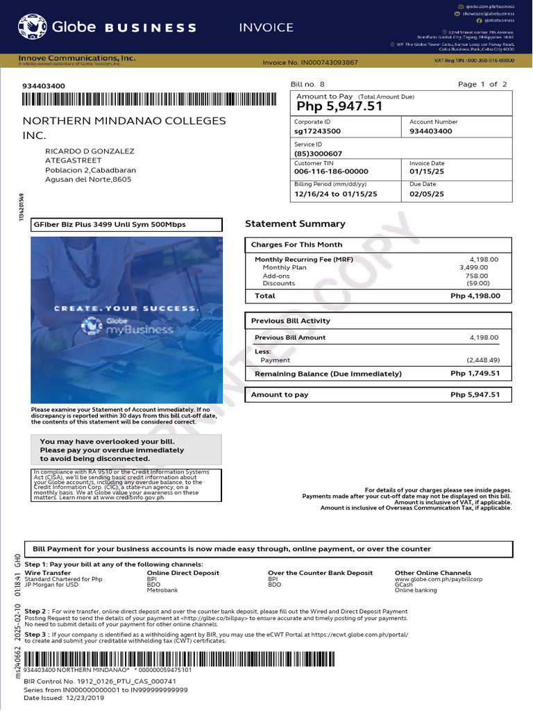 Globe Bill Payment Instructions | PDF | Value Added Tax | Taxes