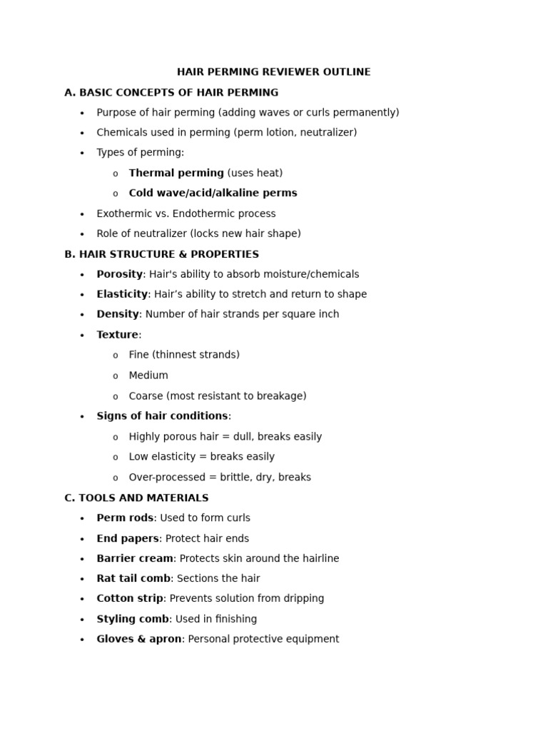 Hair Perming Reviewer Outline | PDF | Hair