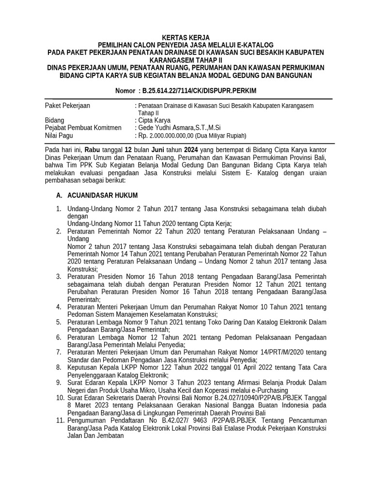 Kertas Kerja SP1 Drainase 2024 | PDF