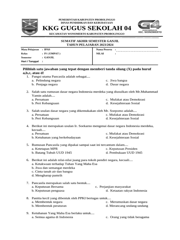 Soal PKN Semester Ganjil 2024 | PDF
