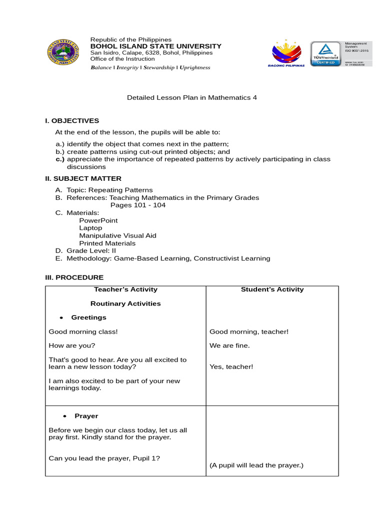 Inbound 8763761888690014307 | PDF | Pattern | Lesson Plan