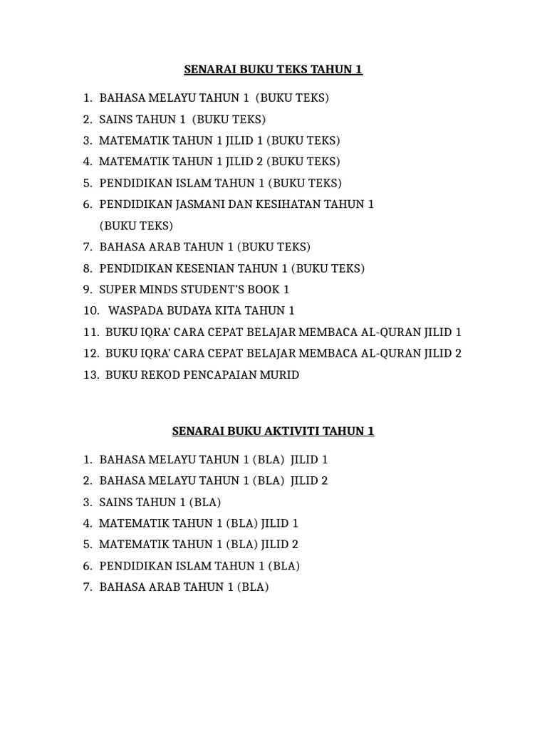 Senarai Buku Teks Buku Stok | PDF