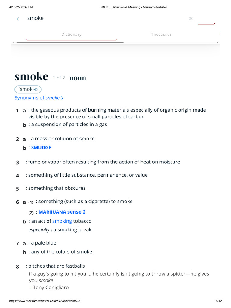 Definition and Etymology of Smoke | PDF | Smoke | Verb