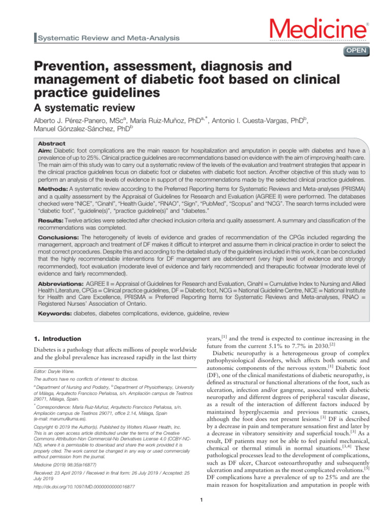 Prevention, Assessment, Diagnosis and Management of Diabetic Foot Based ...
