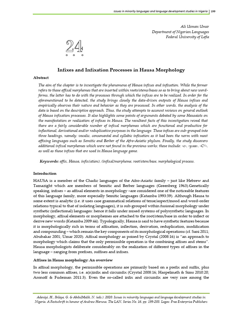 Infixes and Infixation Processes in Hausa Morphology | PDF | Morphology ...