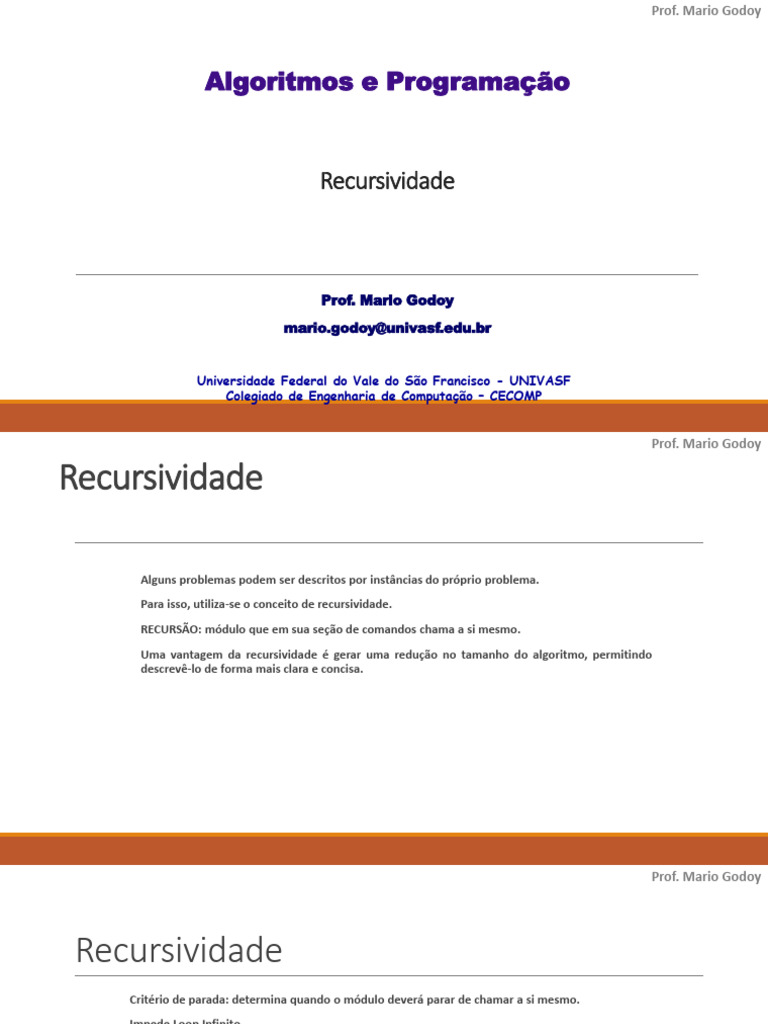 Introdução à Recursividade em Algoritmos | PDF | Recursão | Matemática ...