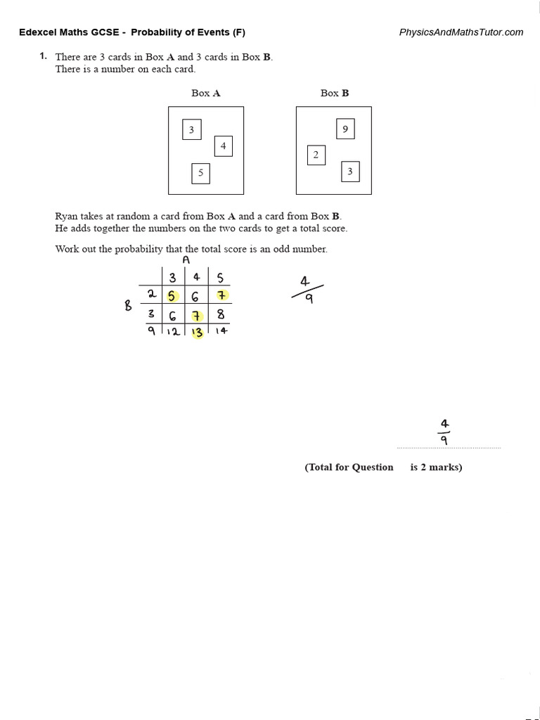 1. past paper_answer_GCSE_Probability of Events (F) QP | PDF | Student ...