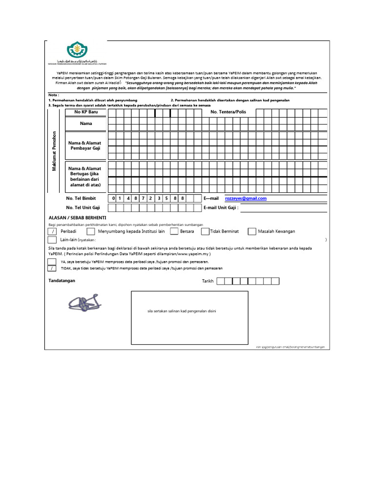 BORANG BERHENTI SKIM INFAQ GAJI | PDF
