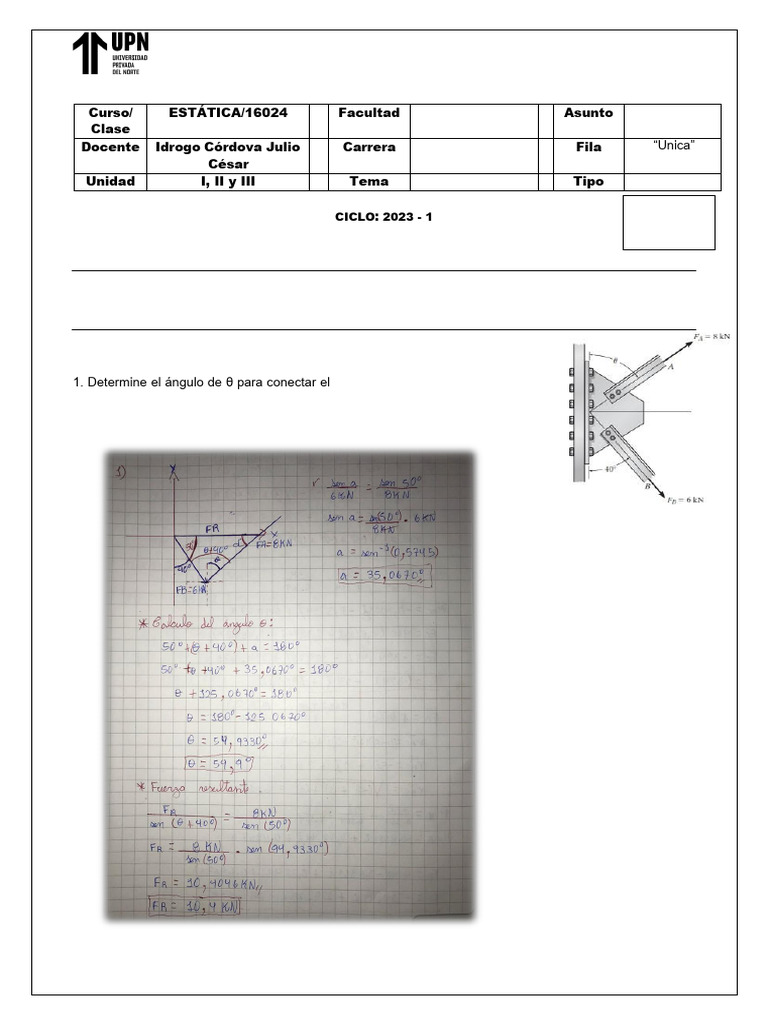Examen Parcial - Estática | PDF | Fuerza | Mecánica