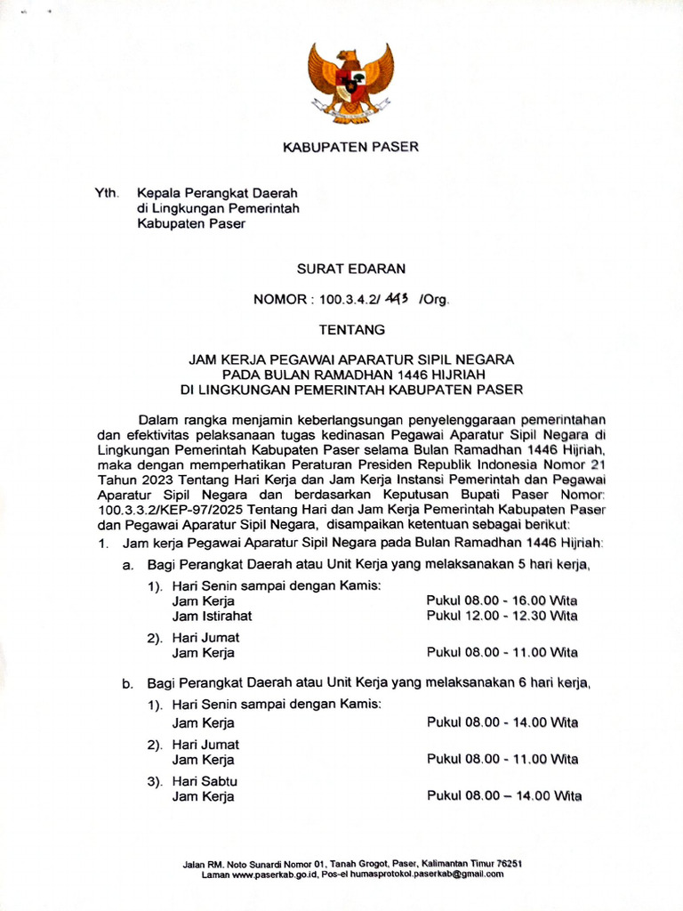 Edaran Jam Kerja Ramadhan 2025 | PDF