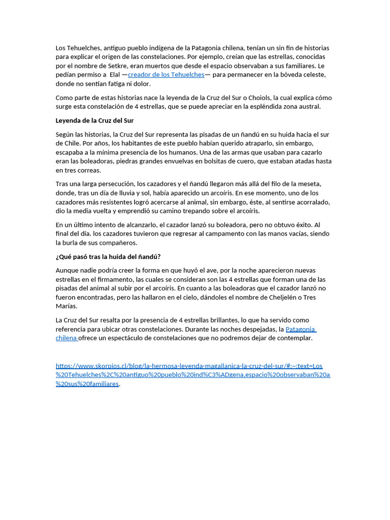 Leyenda Tehuelche de la Cruz del Sur | PDF