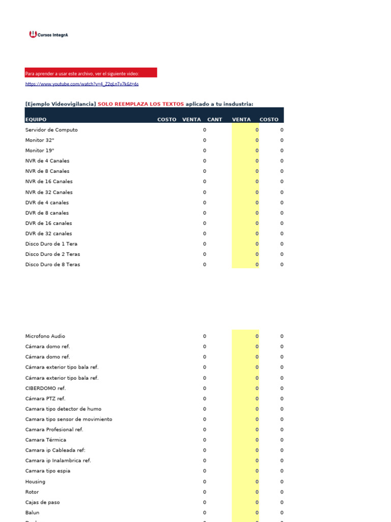 (Plantilla) Formato para Hacer Cotizaciones Rápidas de CCTV - Cursos IntegrA | PDF | Circuito ...
