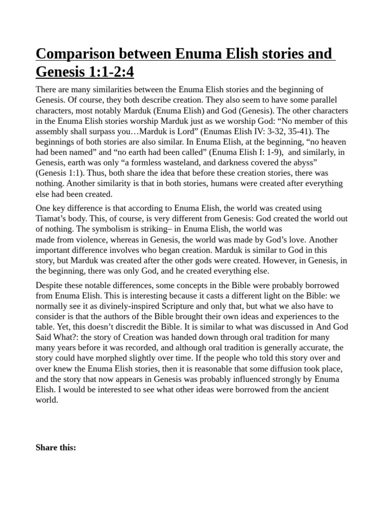 Enuma Elish Genesis | PDF