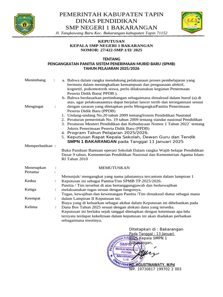 SK Panitia SPMB SMP 2025/2026 | PDF