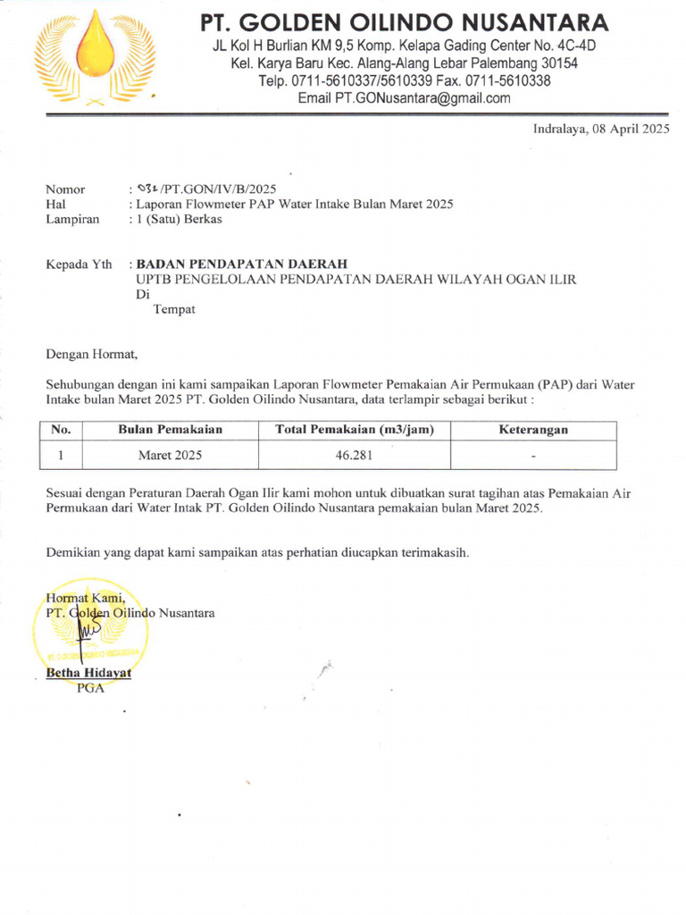 LAP. FLOWMETER PAP PT. GON BULAN MARET 2025 | PDF