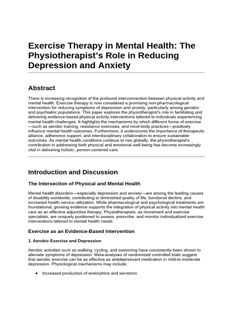 Exercise Therapy in Mental Health_ The Physiotherapist’s Role in ...