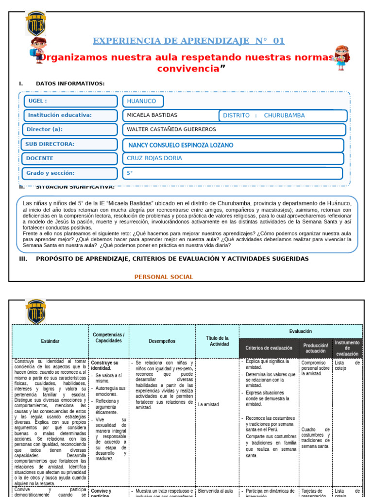 SESION DE APRENDIZAJE EVALUACION DIAGNOSTICA 2025 | PDF | Evaluación | Amistad