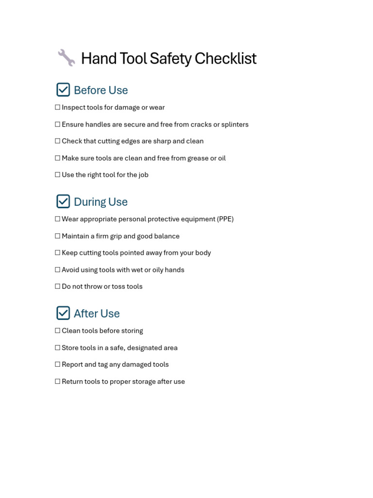 Hand Tool Safety Checklist | PDF