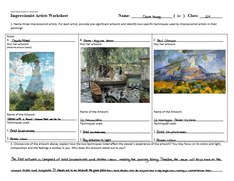 Impressionism Artists Worksheet | PDF