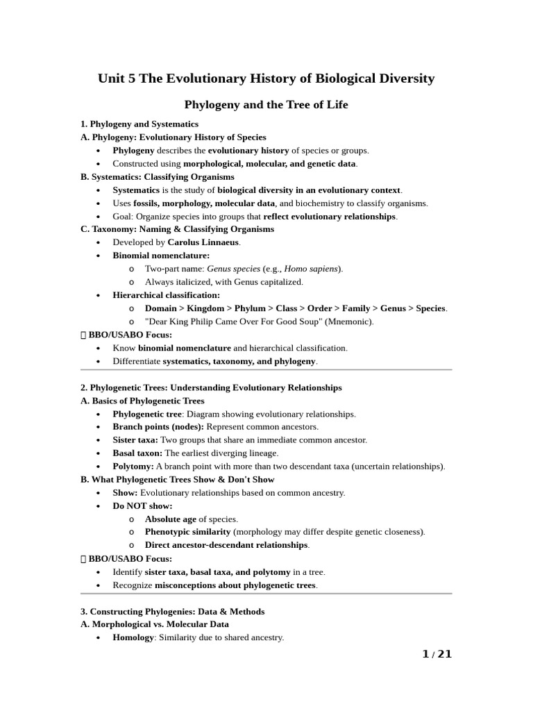 Unit 5 the Evolutionary History of Biological Diversity-总结 | PDF ...